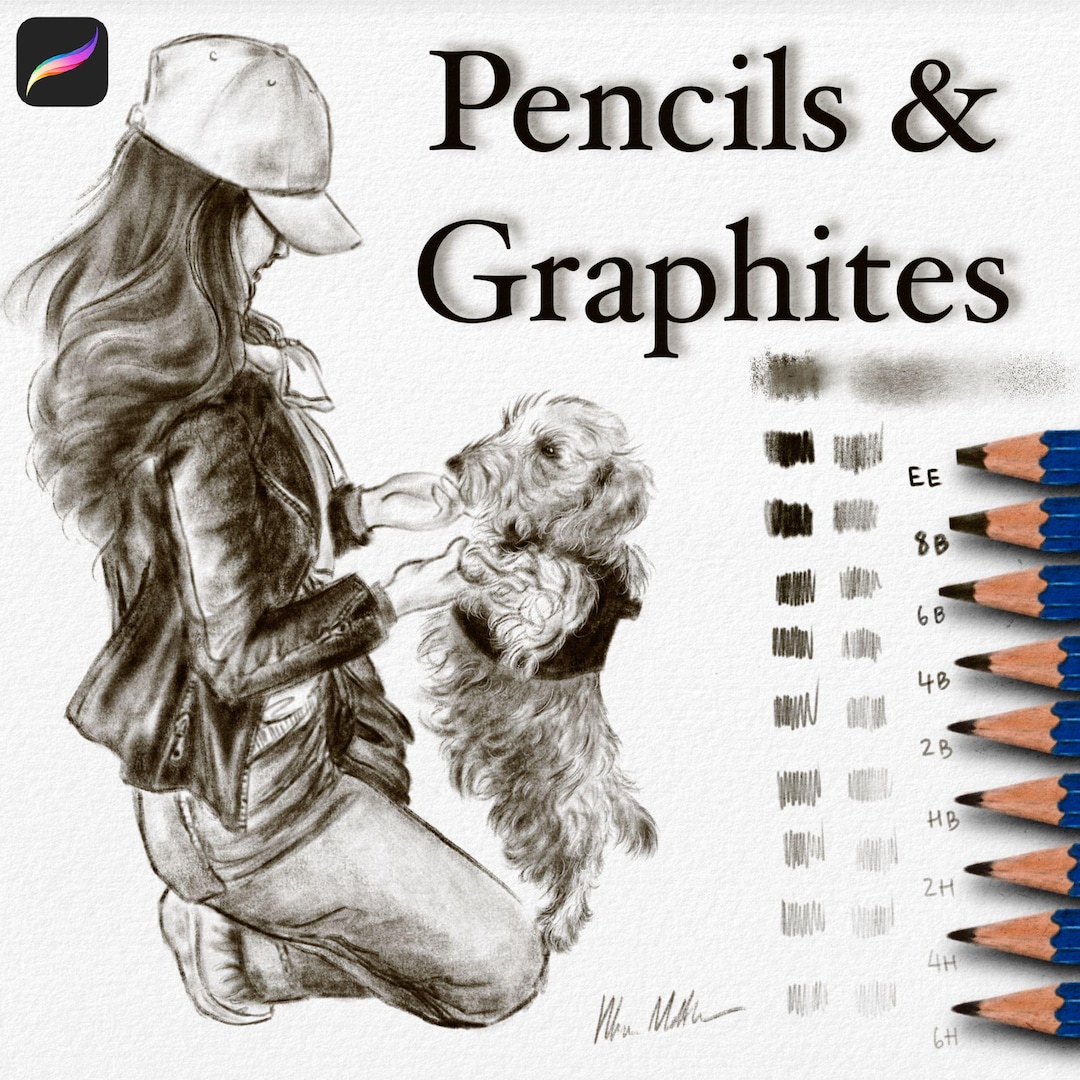 Procreate Pencils & Graphites Brushes With Digital Sketch Canvas ...