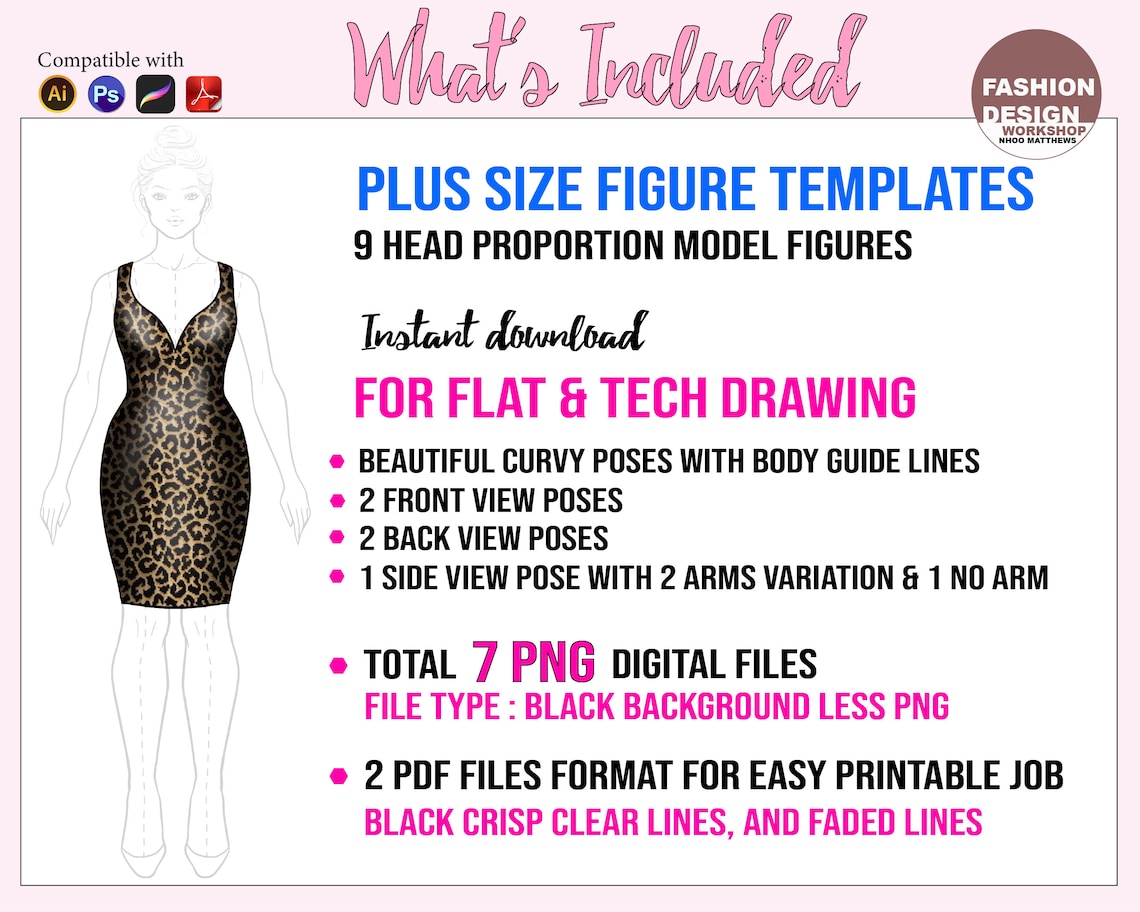 Plus Size Fashion Figures for Flat and Technical Drawing. | Etsy
