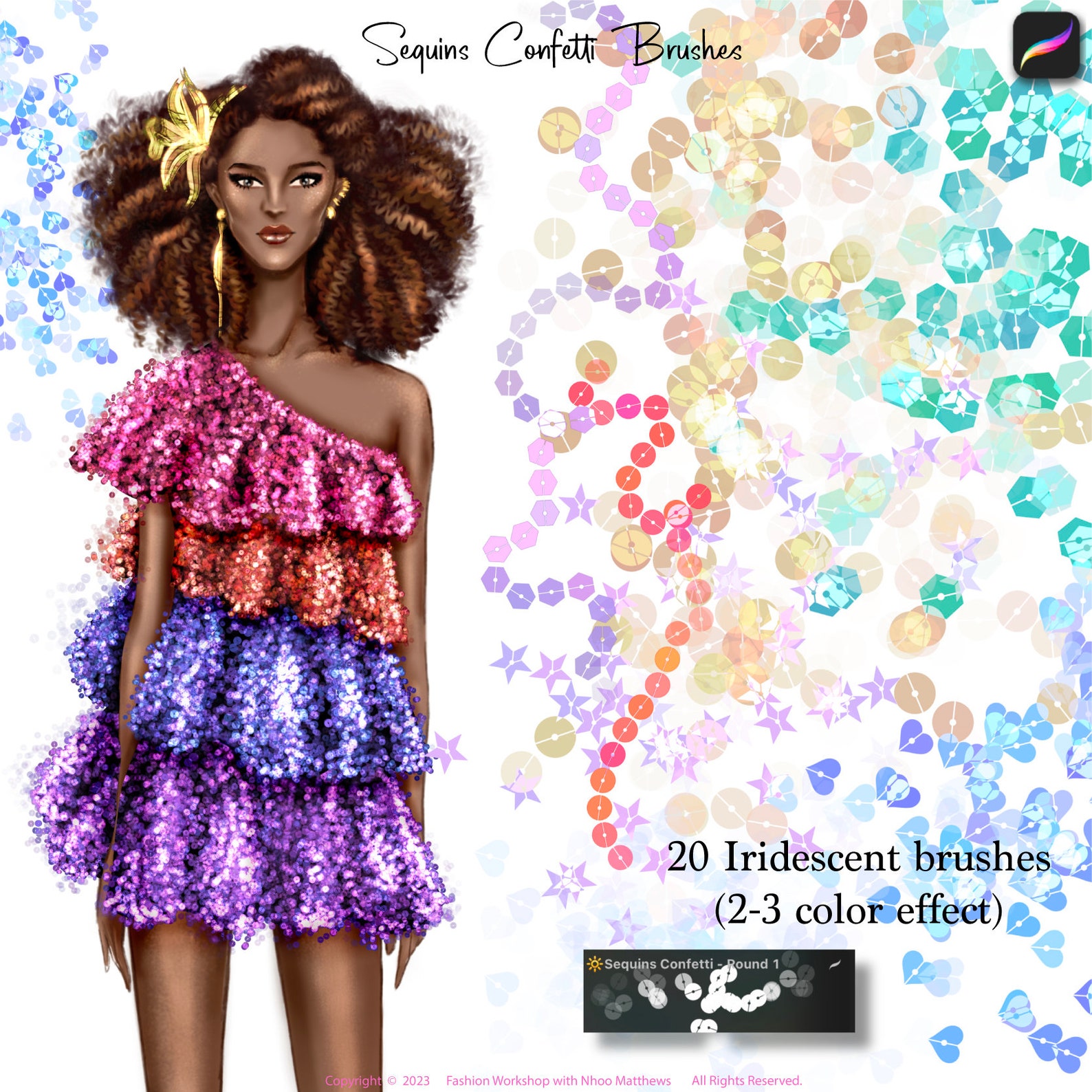 SEQUINS CONFETTI Brushes for Procreate. Ebook Tutorials Fashion Illustration. Shiny Sequin ...
