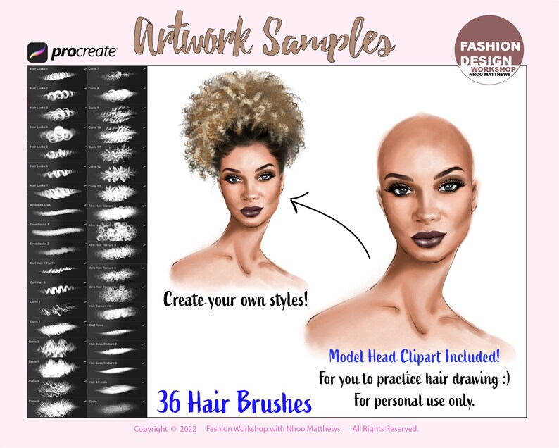 36 CURLY Hair Texture Procreate Brushes for Procreate App - Etsy