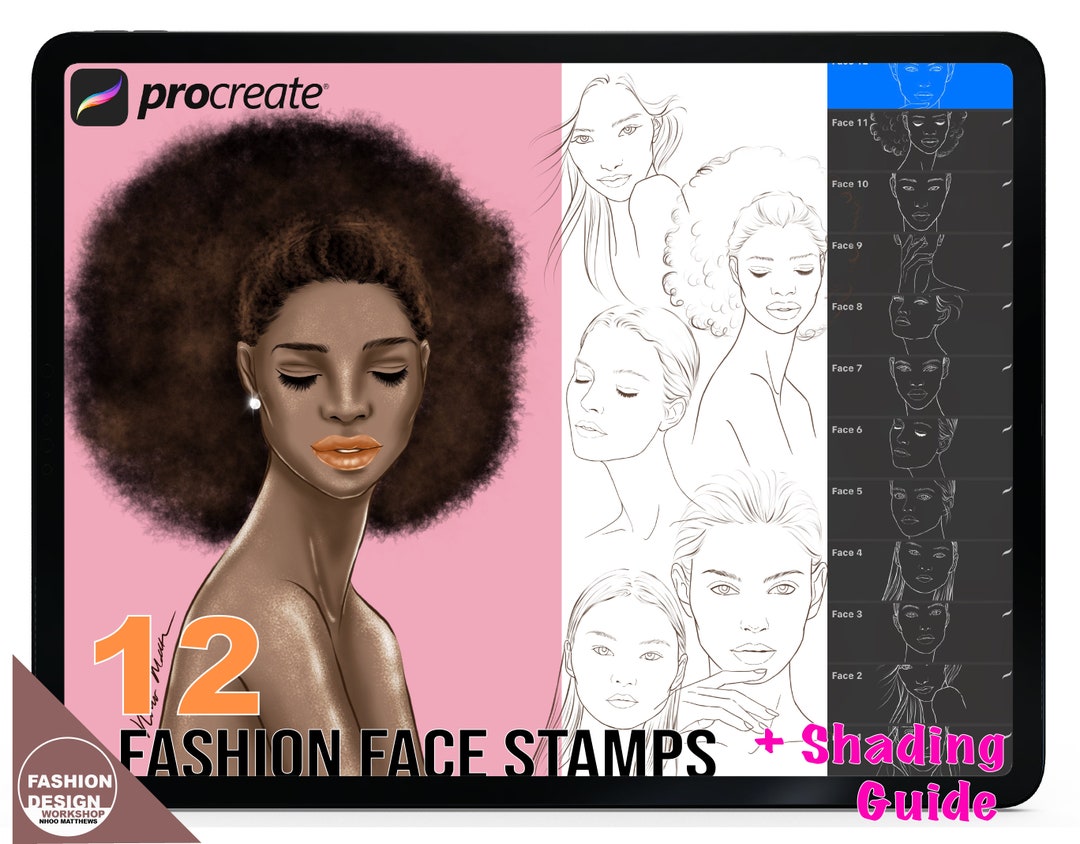Procreate Fashion Face Stamp Brushes: Makeup Chart Templates (digital ...
