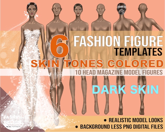 6 Realistic Dark Skin Tone Colored in Classic 3 Poses Fashion - Etsy