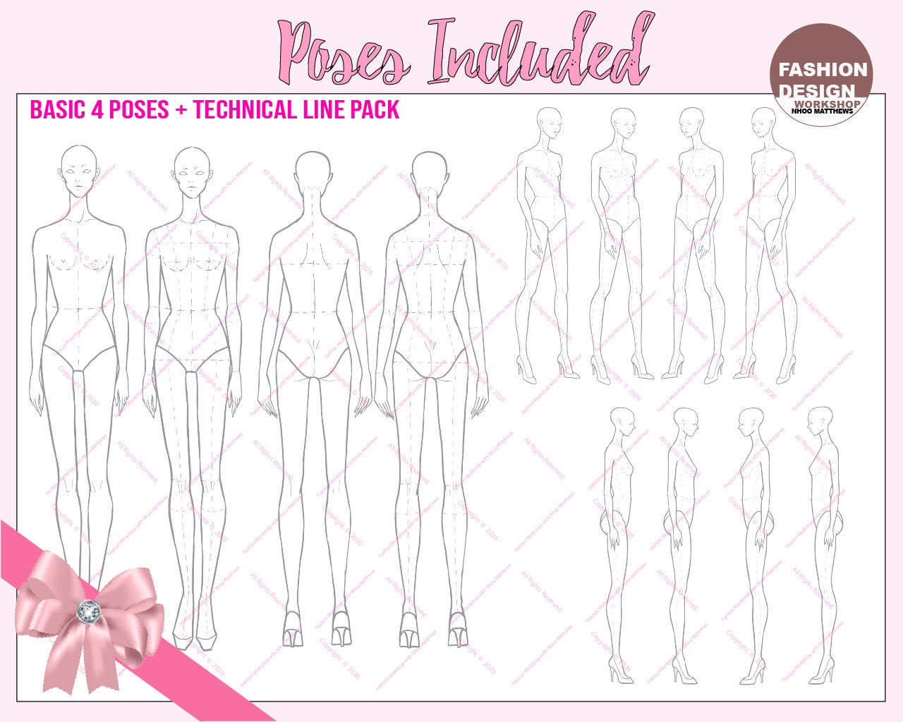 BASIC 4 Poses Fashion Figure / Croqui Templates Background - Etsy
