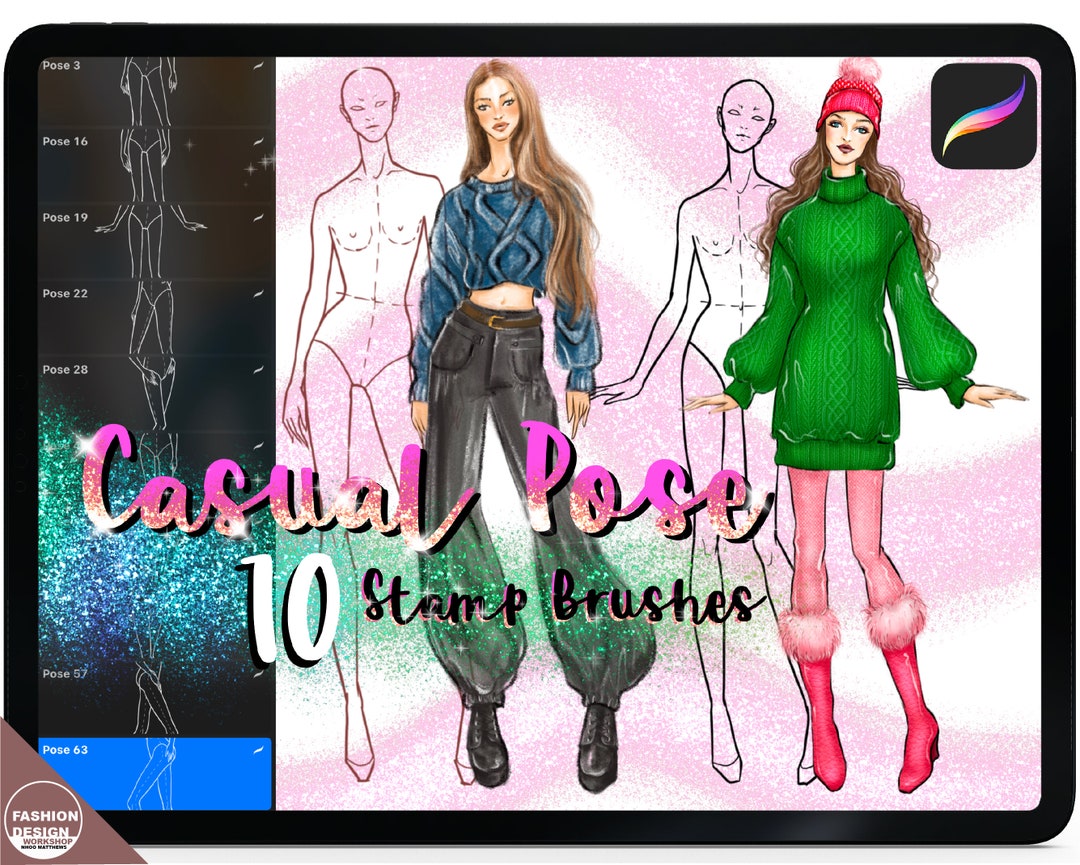 Procreate Fashion Figure Stamp Brushes: 10 Casual Poses (digital ...