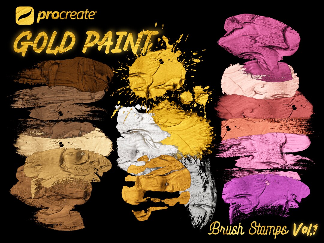 36 GOLD PAINT Procreate Brush Stroke Stamps VOL.1 High Res Gold ...