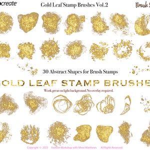 30 GOLD LEAF Stamps Procreate Brushes VOL.2 Gold Metallic Shiny Hot ...