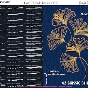 The Original 42 GOLD THREADS Metallic Stitch Brushes for Procreate App ...