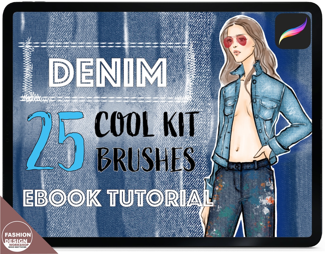 Procreate DENIM COOL KIT Fabric Brushes + Ebook Tutorial. 25 Jeans ...