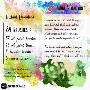 Procreate Messy Impressionist Oil Paints Brushes. 84 Thick Realistic Gouache, Acrylic, Palette ...