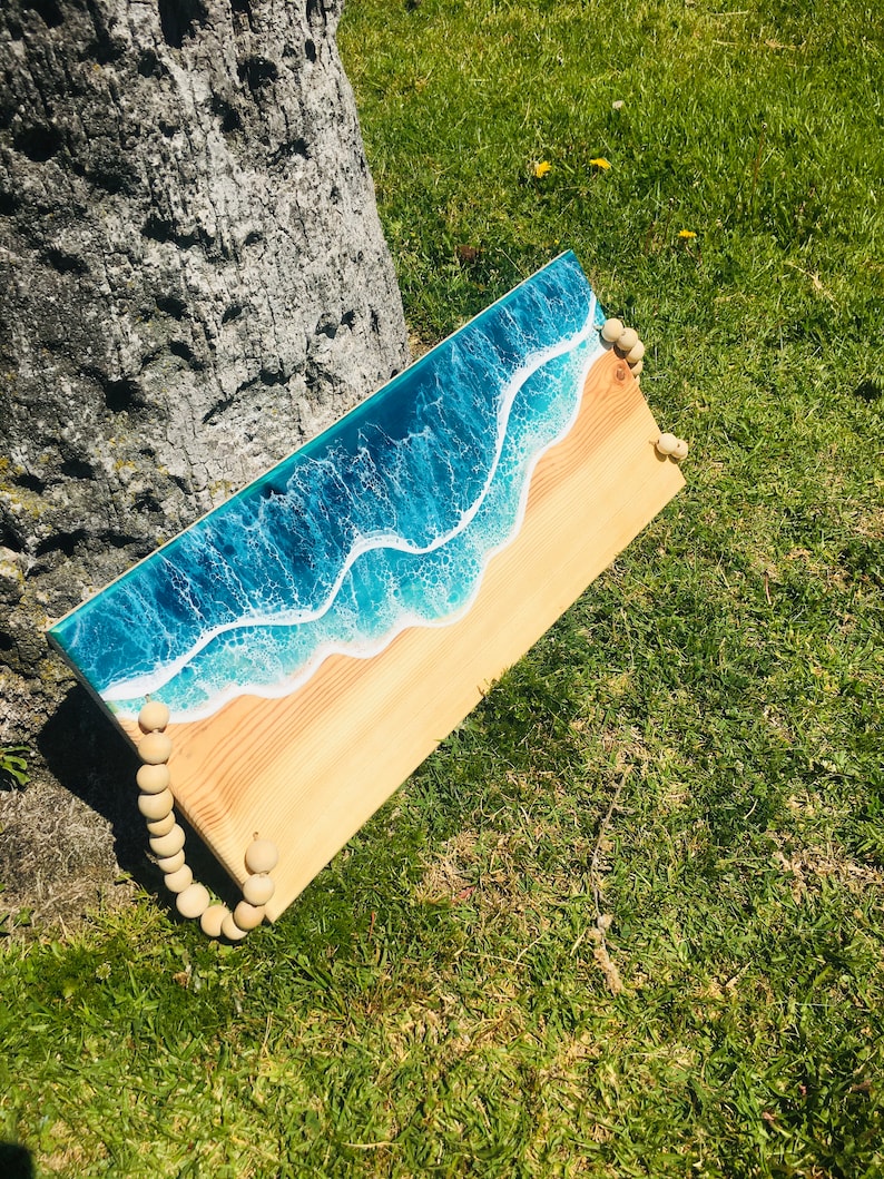 Resin Ocean Wave Table Tray Boho Bead Handles Rectangle - Etsy