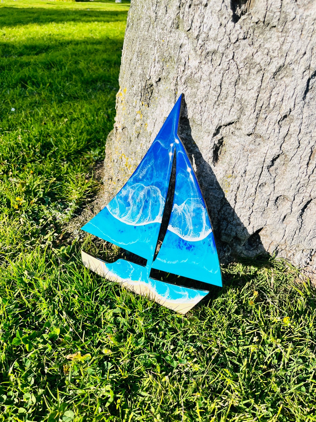 Epoxy Resin Ocean Sailboat Wall Decor, Wall Hanger, Resin Ocean Waves ...