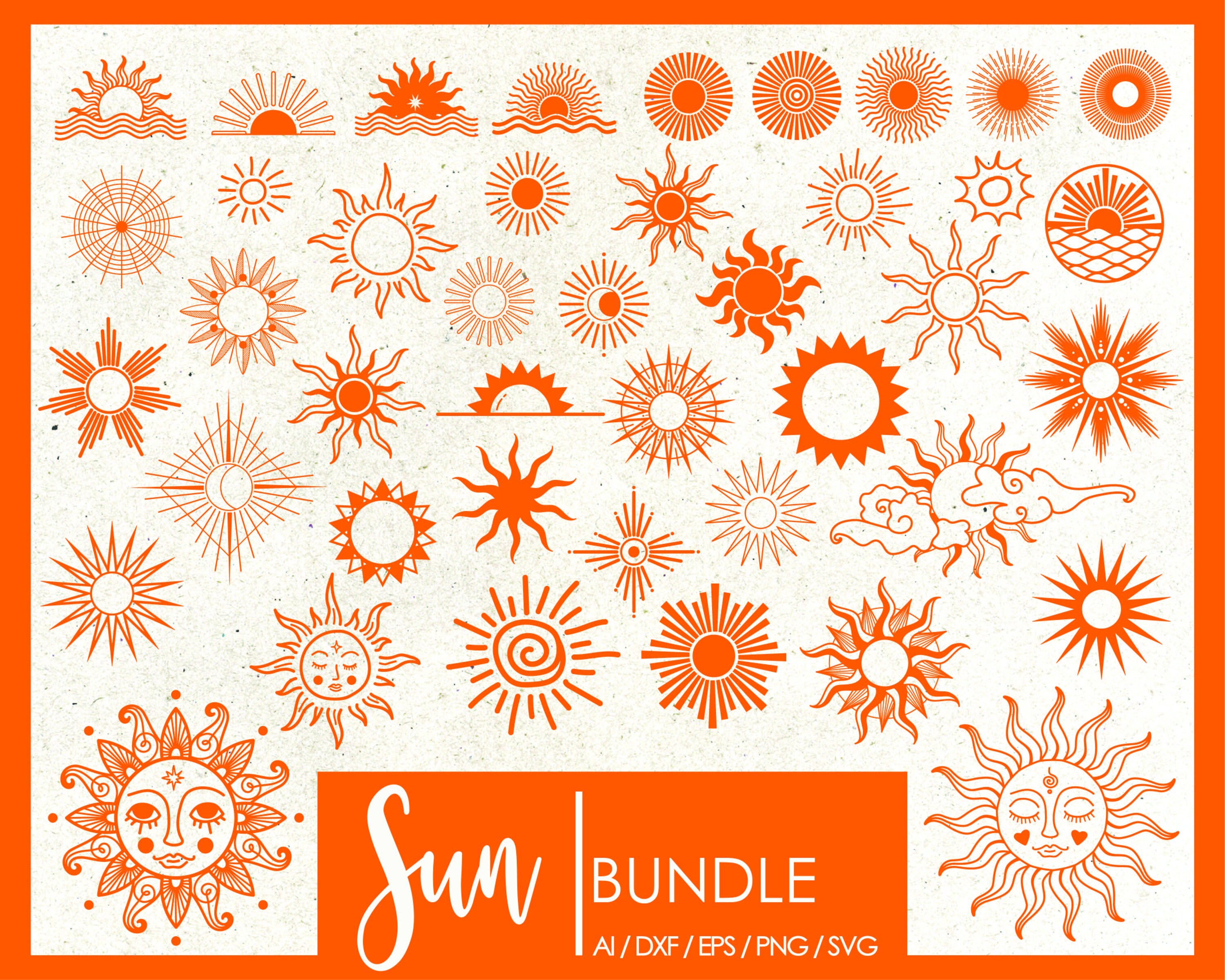 Sun SVG, Sun Vector, Sun Silhouette, Sun Svg for Cricut, Sun Svg Bundle ...