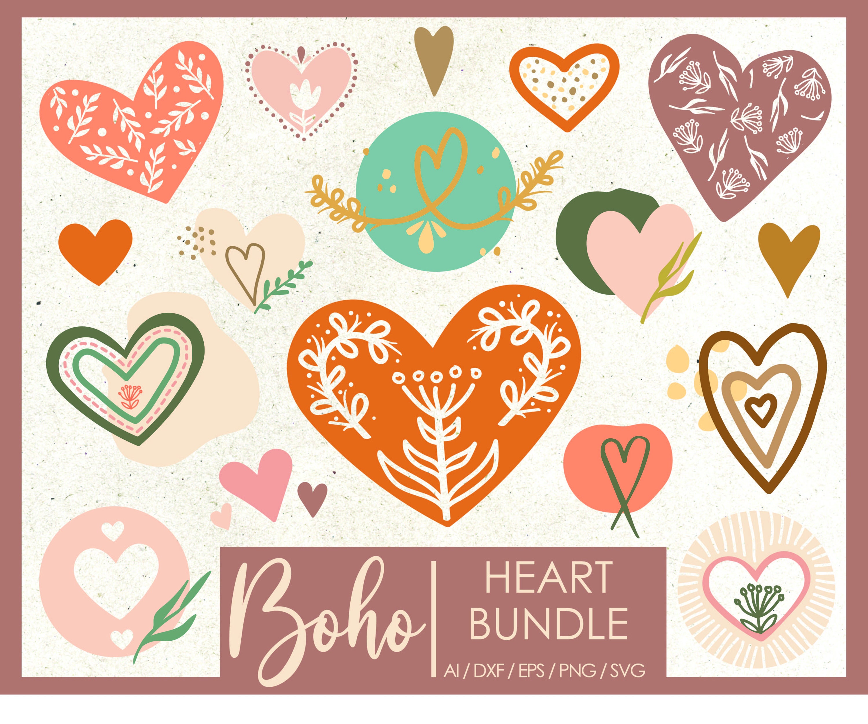 Heart Svg, Boho Heart Bundle, Boho Svg, Png, Heart Clipart, Boho Heart ...