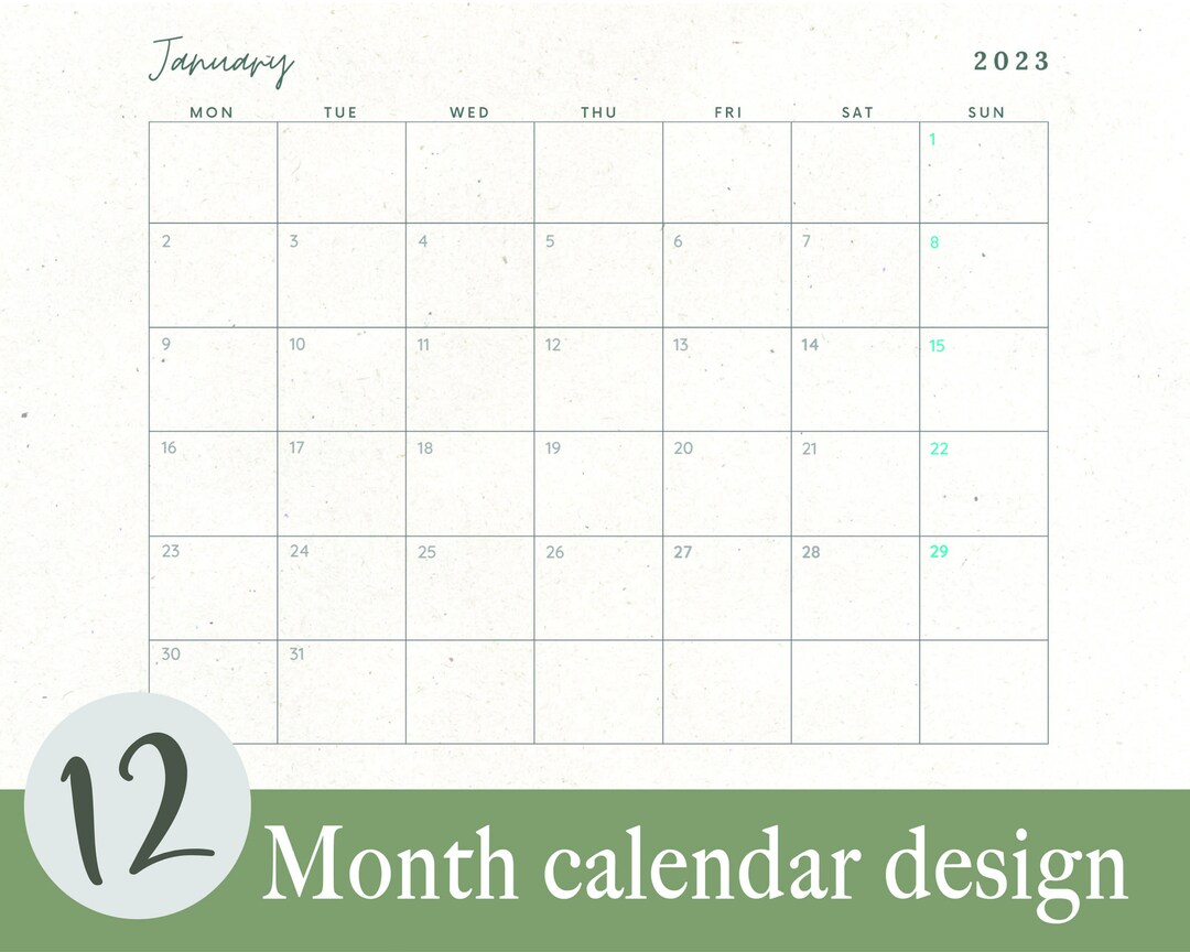 Month Calendar, Printable Planer, Calendar 2023, Monthly Blank Calendar ...
