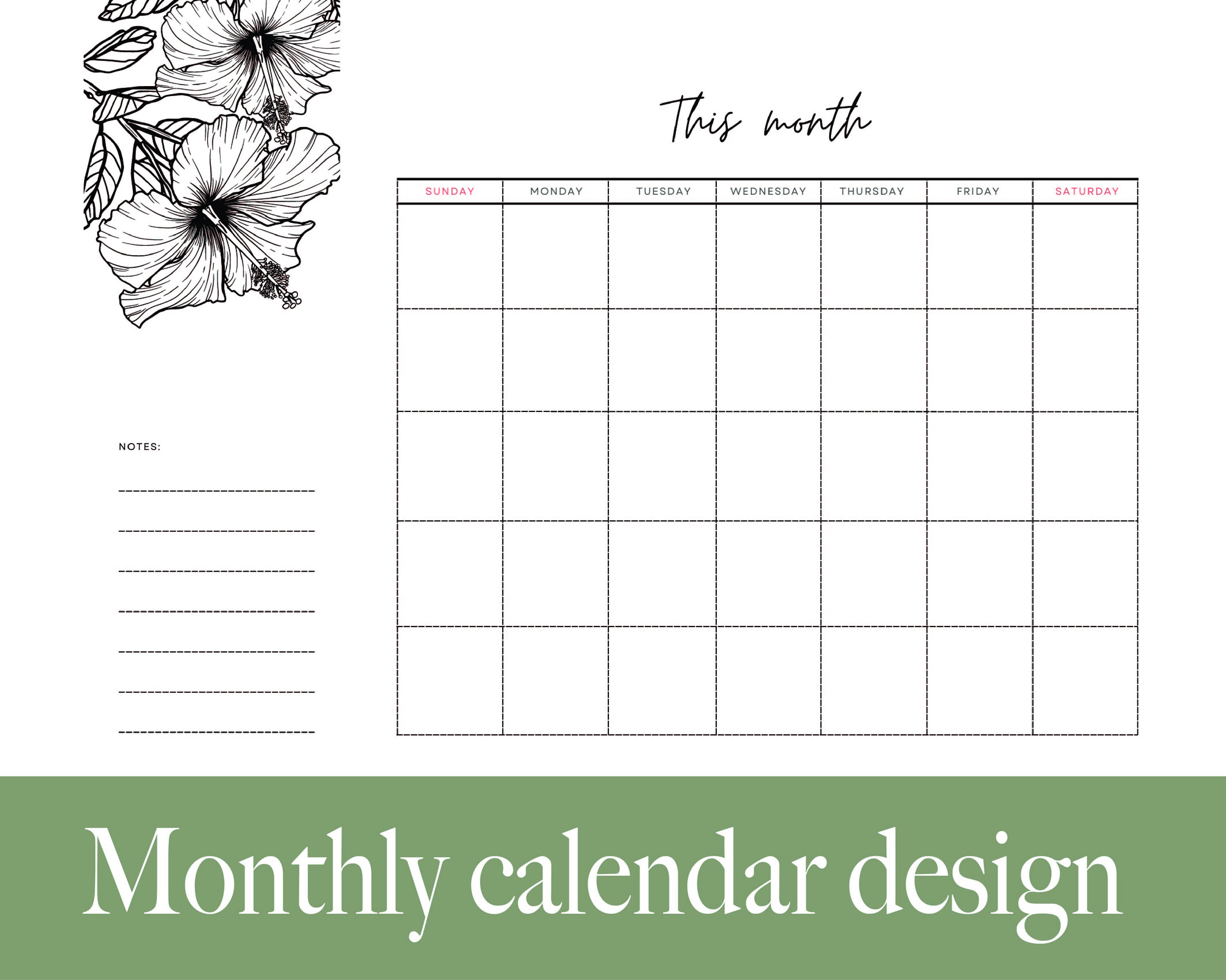 Month Calendar Printable Planer Monthly Blank Calendar - Etsy