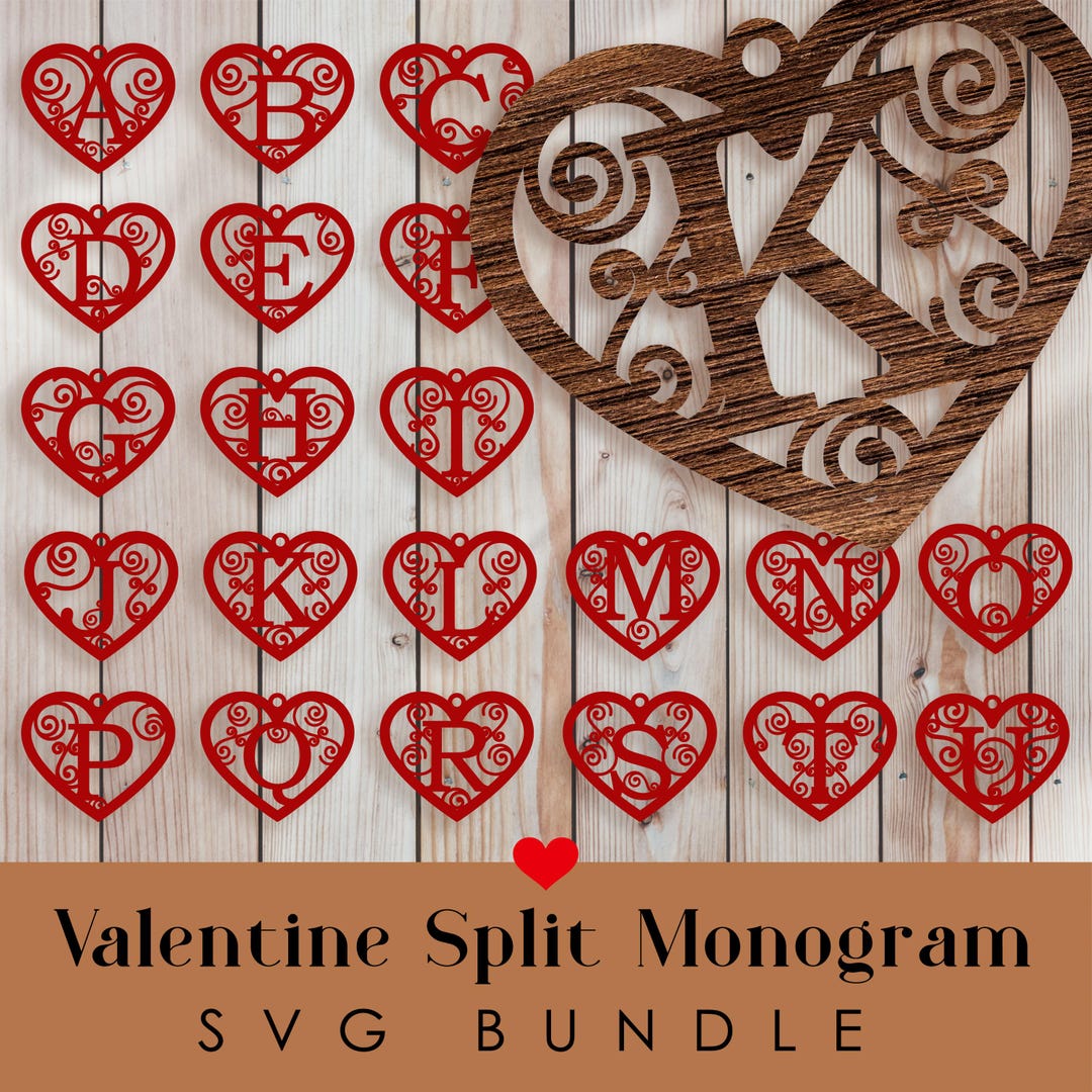 Heart Monogram Svg, Romantic Svg Files, Valentines Day Svg, Valentine ...