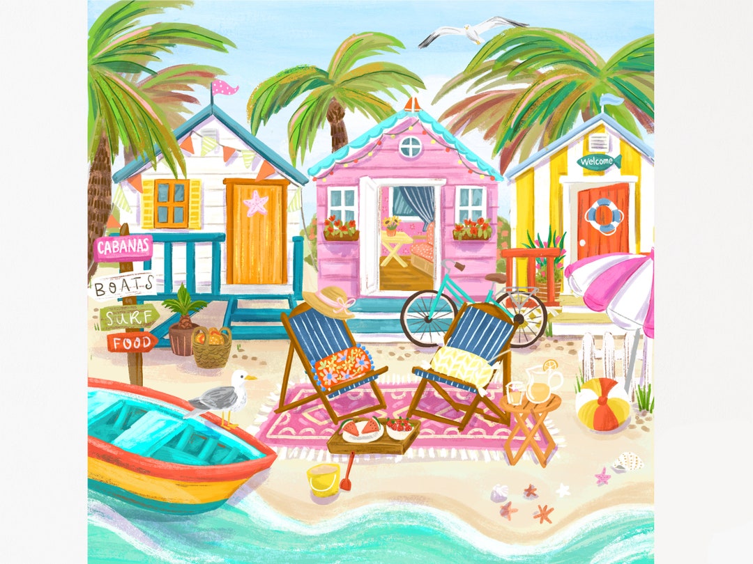 Beach Cabanas | Wall Art | Olivia Gibbs - Etsy