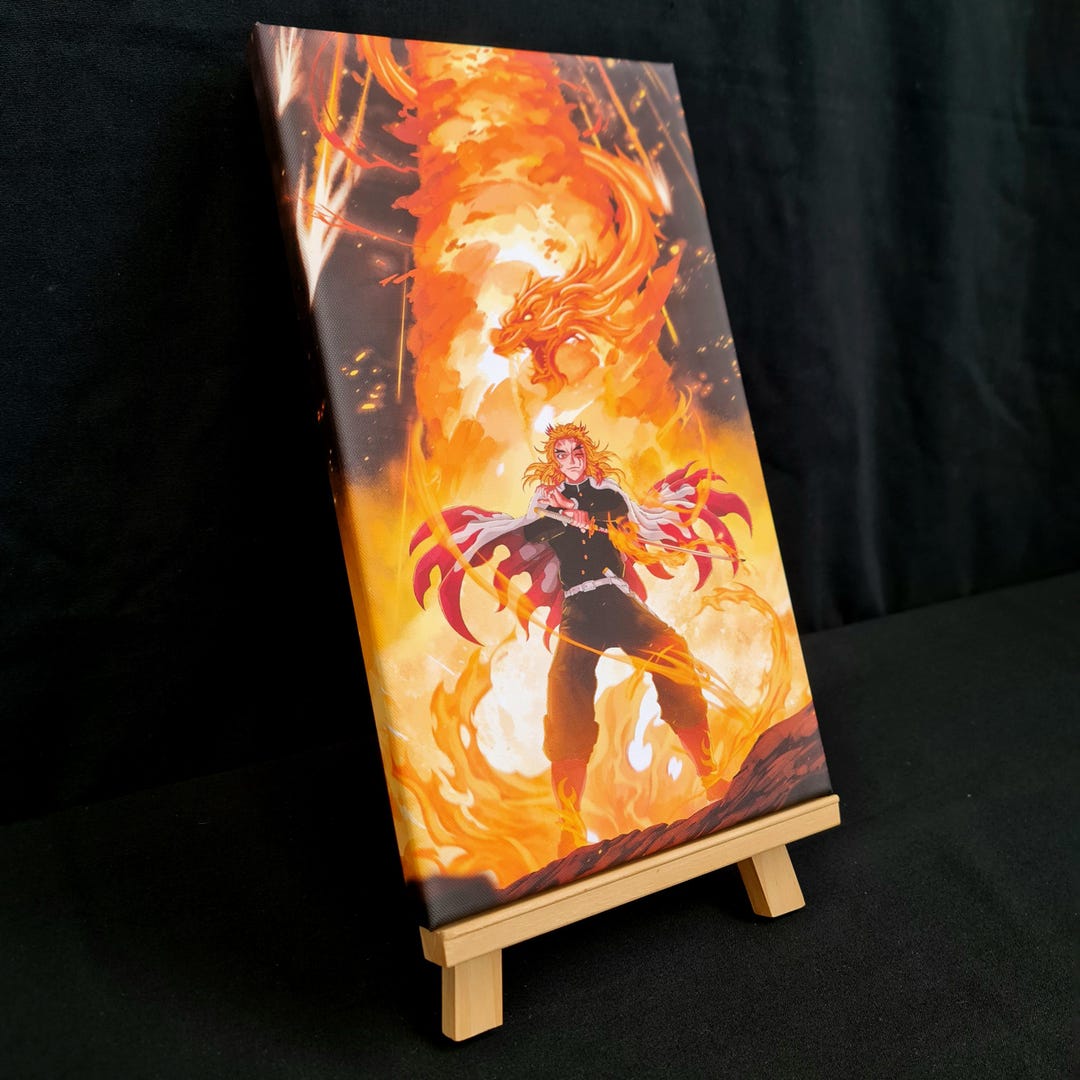 Anime Inspired Original Fire Hashira Dragon Design Canvas Wall Art Gift ...