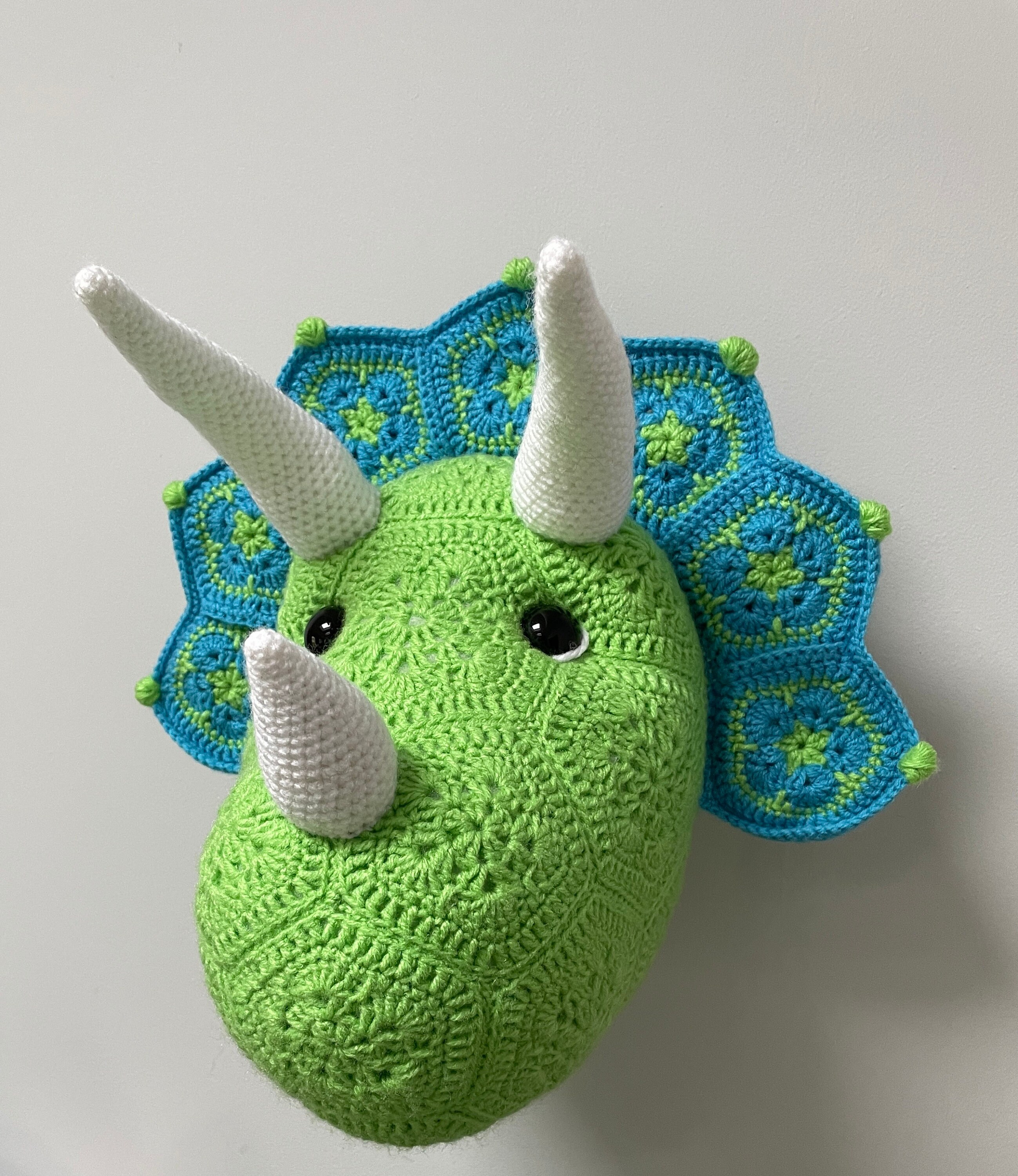 Travis the Crochet African Flower Triceratops Dinosaur Head - Etsy UK