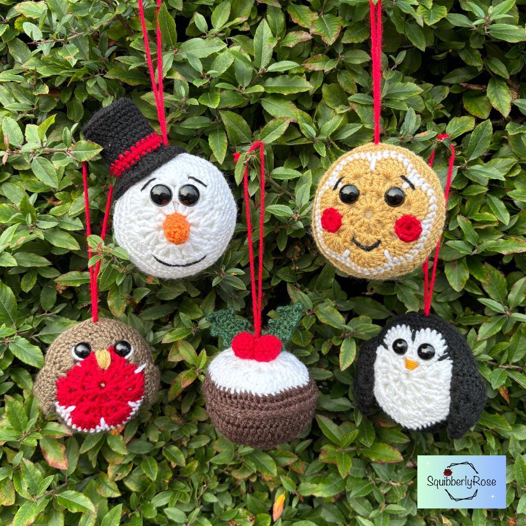 Crochet Christmas Baubles Pattern: Snowman, Penguin, Robin, Pudding ...