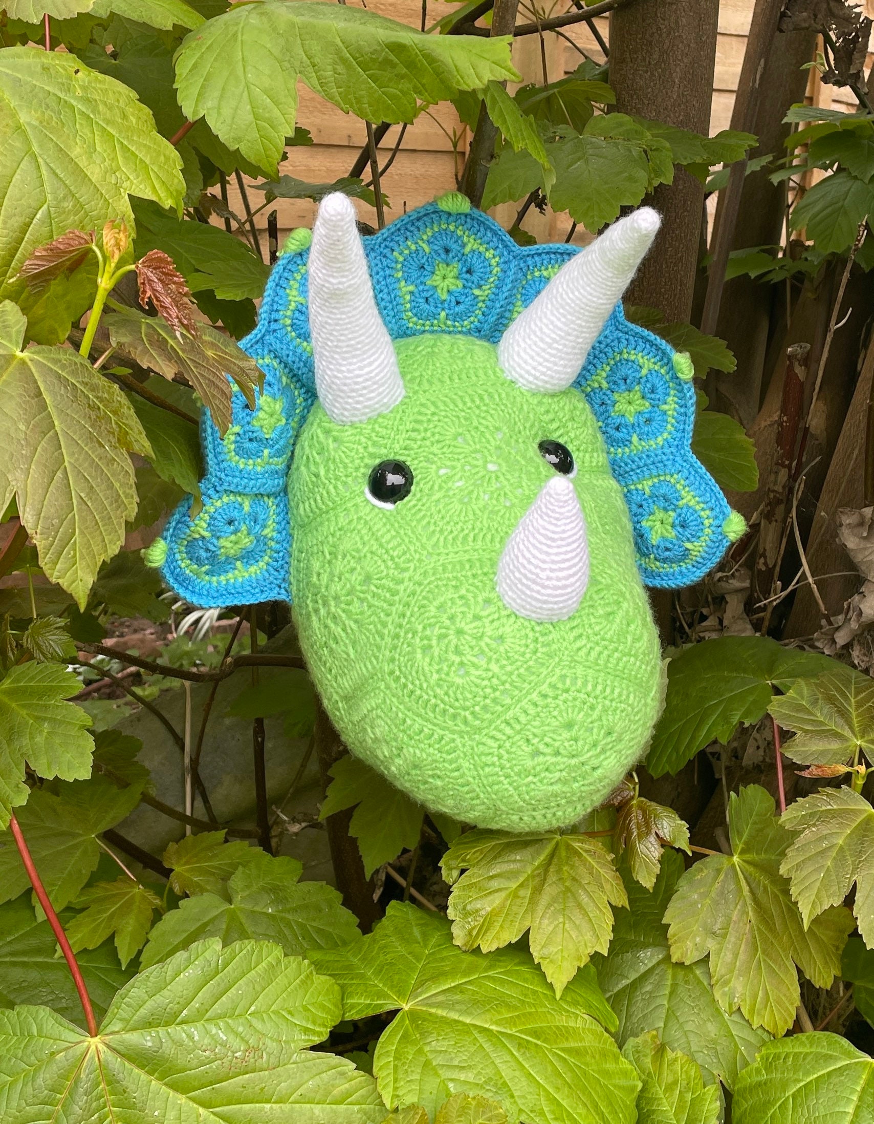 Travis the Crochet African Flower Triceratops Dinosaur Head - Etsy UK