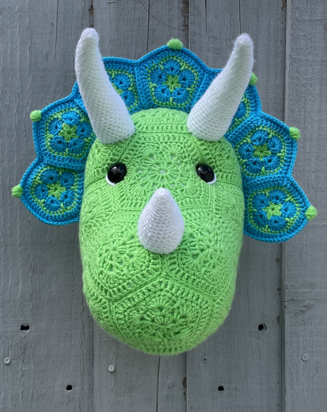 Crochet Triceratops Dinosaur Head Pattern: African Flower Faux ...