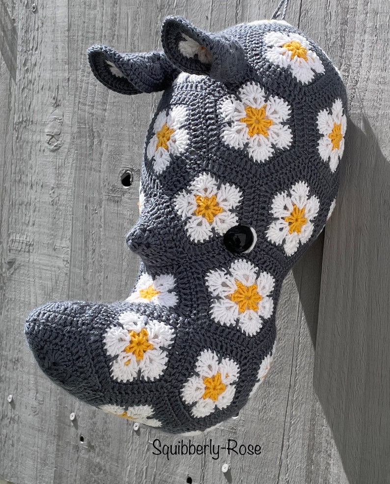 Crochet Ryan the Rhino Head PDF Pattern, African Flower Faux Taxidermy ...