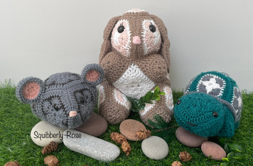 Crochet Animal PATTERNS: African Flower Rabbit, Tortoise, Mouse (PDF ...