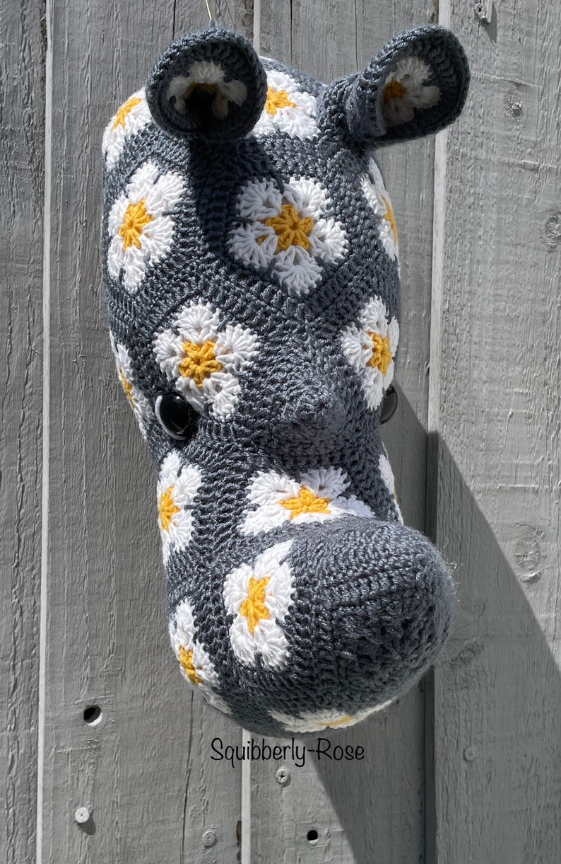 Crochet Ryan the Rhino Head PDF Pattern, African Flower Faux Taxidermy ...