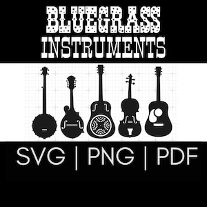 Bluegrass SVG PDF PNG Instrument Bundle Cricut Sublimation Silhouette ...