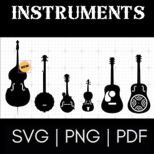 Bluegrass Instruments SVG PDF PNG Bundle Cricut Sublimation Silhouette ...