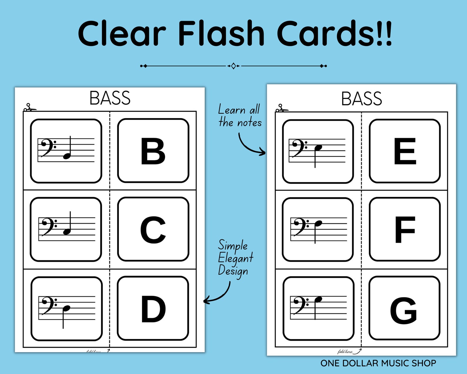 Bass Clef Music Note Flash Cards Printable at Home Flashcards for ...