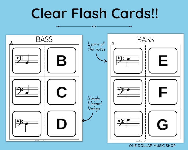 Printable Music Note Flash Cards Bass Clef Printable Flashcards ...