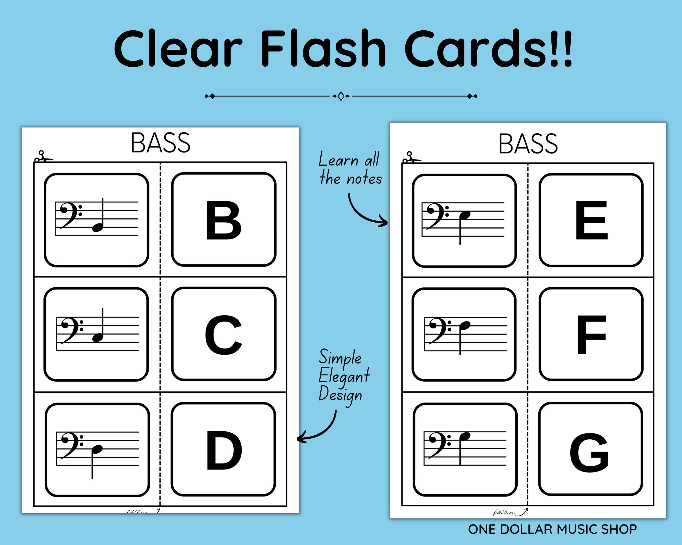 Printable Music Note Flash Cards Bass Clef Printable Flashcards ...