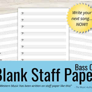 Big Blank Music Notation Sheet, Printable Staff Paper, Bass Clef ...