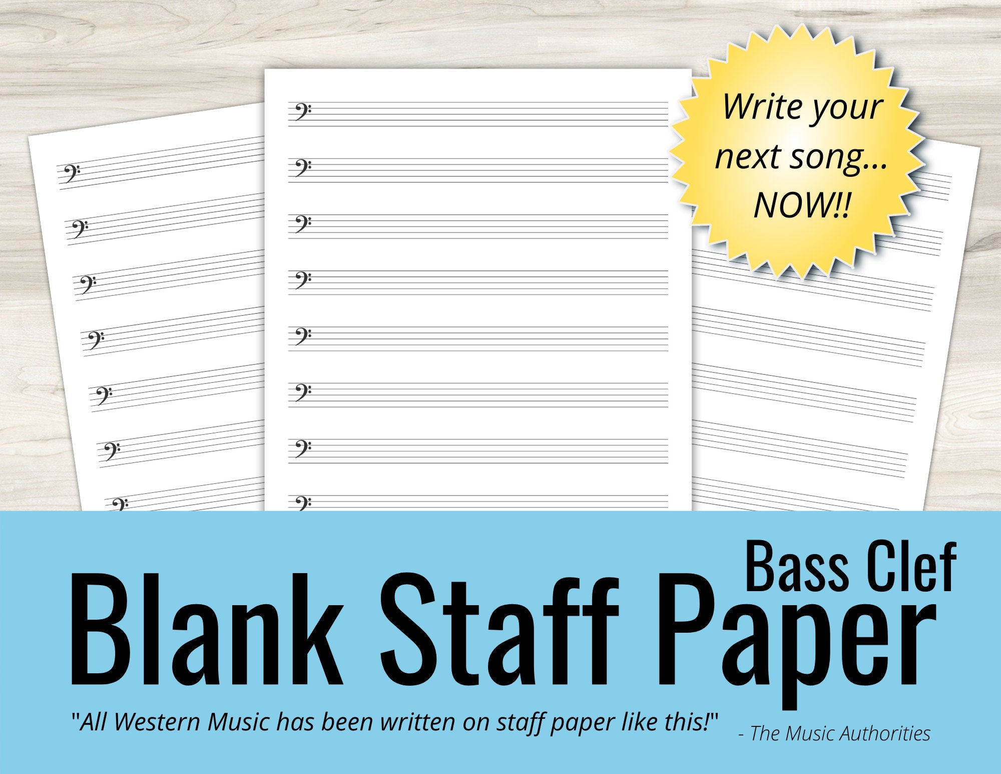 Big Blank Music Notation Sheet, Printable Staff Paper, Bass Clef ...