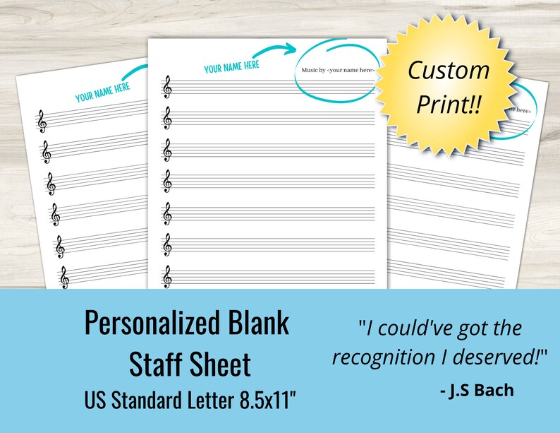 Big Blank Personalized Music Notation Sheet Staff Paper | Etsy