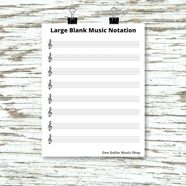 Big Blank Music Notation Sheet, Printable Staff Paper, Bass Clef ...