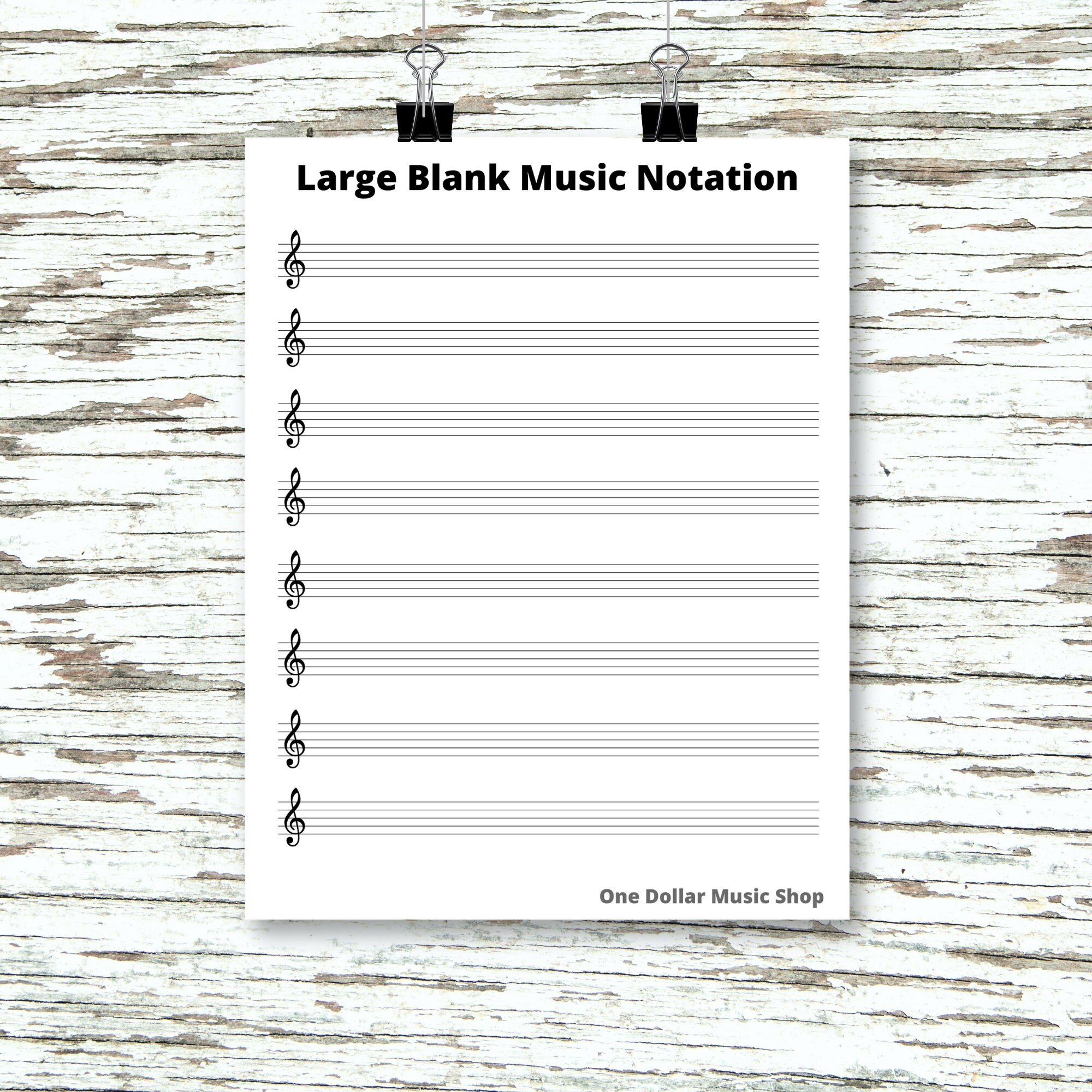Big Blank Music Notation Sheet, Printable Staff Paper, Bass Clef ...