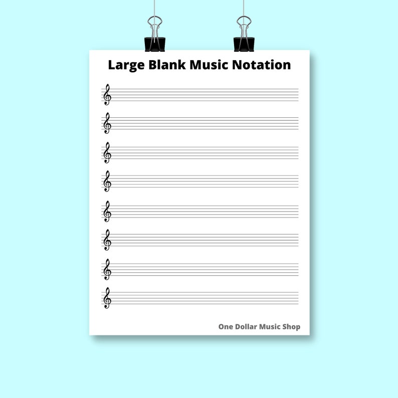 Big Blank Music Notation Sheet, Printable Staff Paper, Bass Clef ...