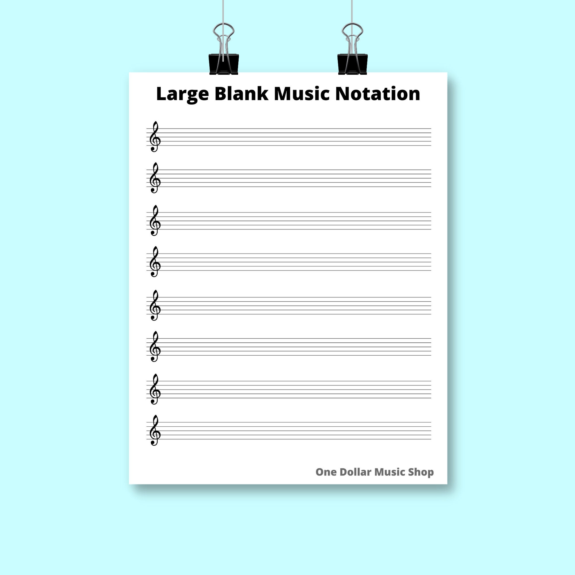 Big Blank Music Notation Sheet, Printable Staff Paper, Bass Clef ...