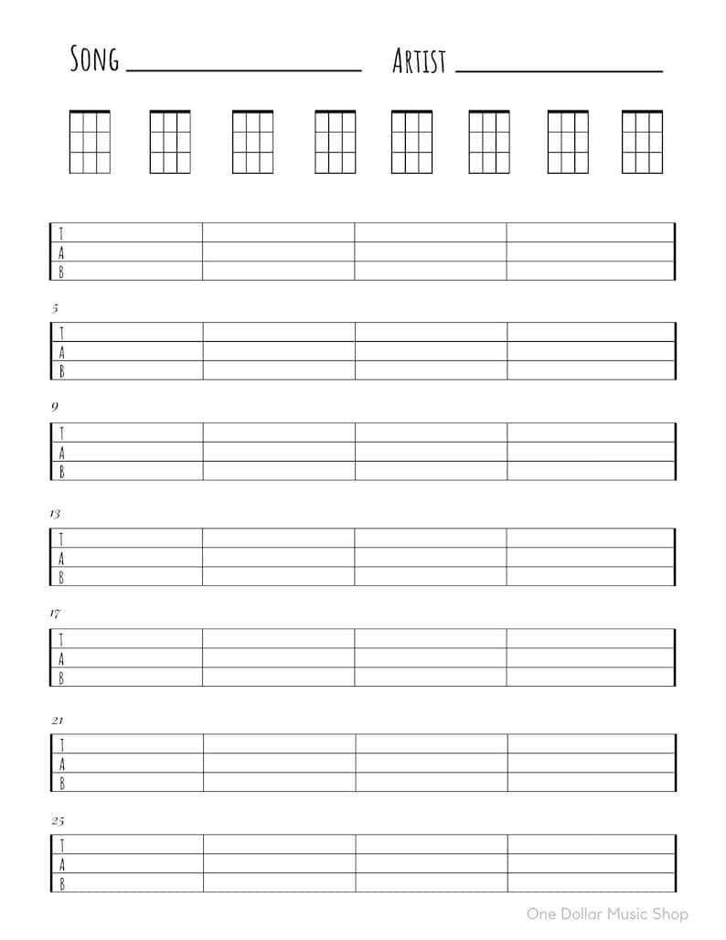 Ukulele Blank Tabs & Chords Chart: Minimalist Sheet Music (digital ...
