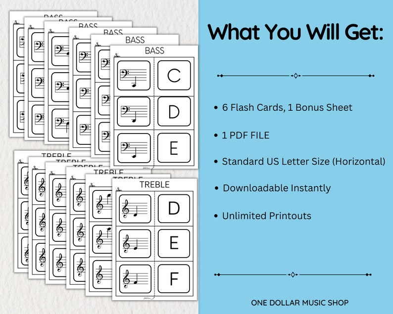 Music Note Flashcards Bundle Learn All the Notes Treble Clef Bass Clef ...