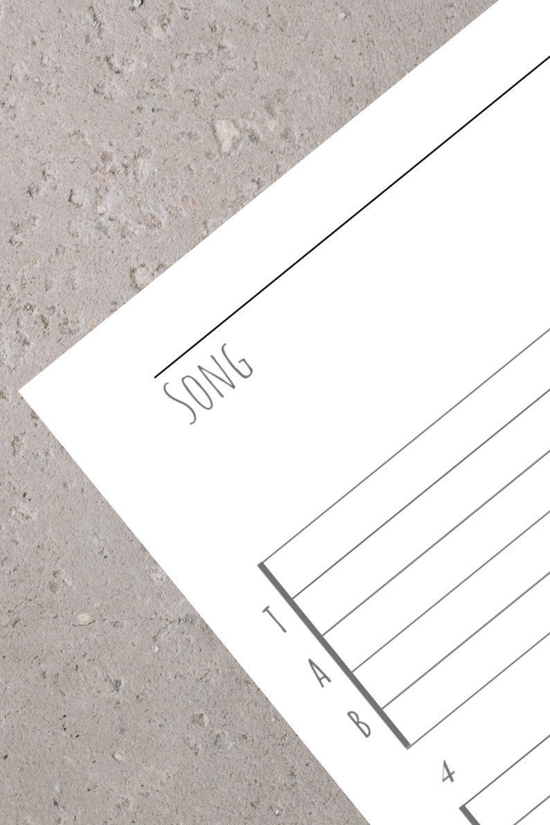 Guitar Blank Tabs and Chords Chart Landscape Instant Download Blank ...