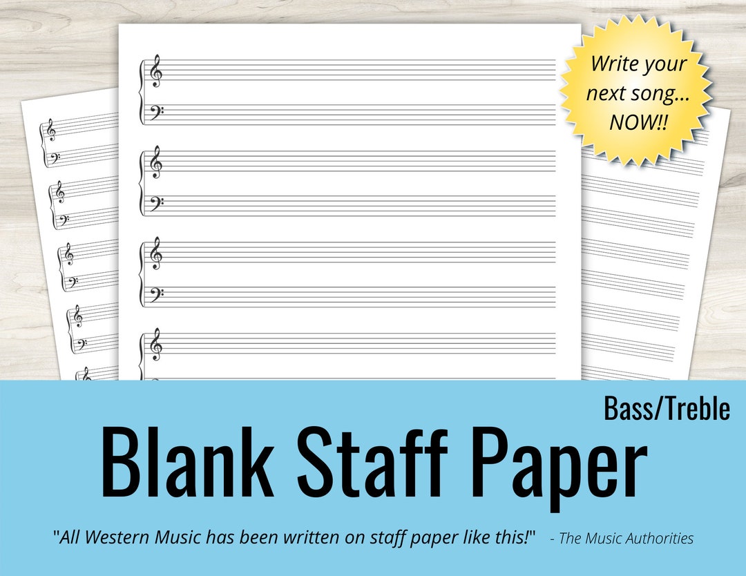 Big Blank Music Notation Sheet, Printable Staff Paper, Treble and Bass ...