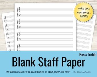 Big Blank Music Notation Sheet Printable Staff Paper instant | Etsy