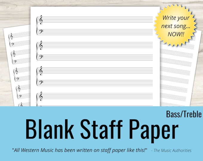Printable Blank Sheet Music Treble Clef Notation Sheets Staff Stave ...