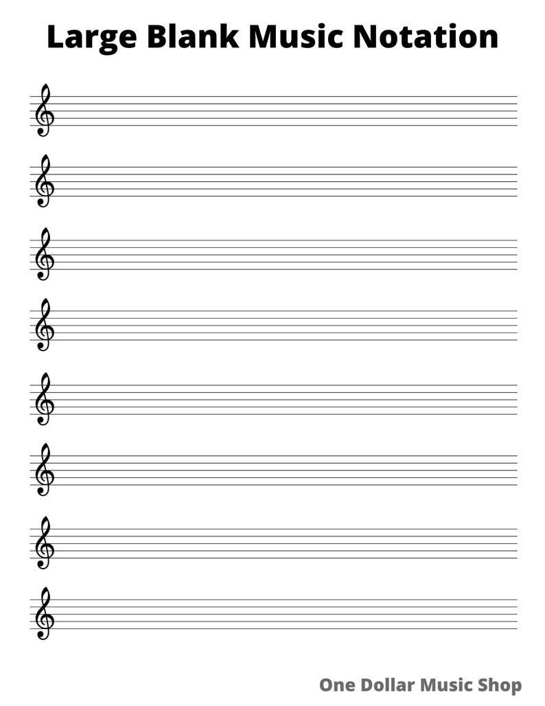 Big Blank Music Notation Sheet, Printable Staff Paper instant Download ...