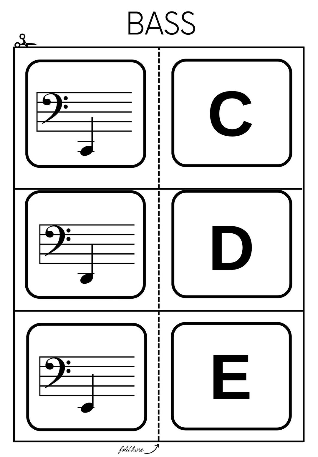 Printable Music Note Flash Cards Bass Clef Printable - Etsy