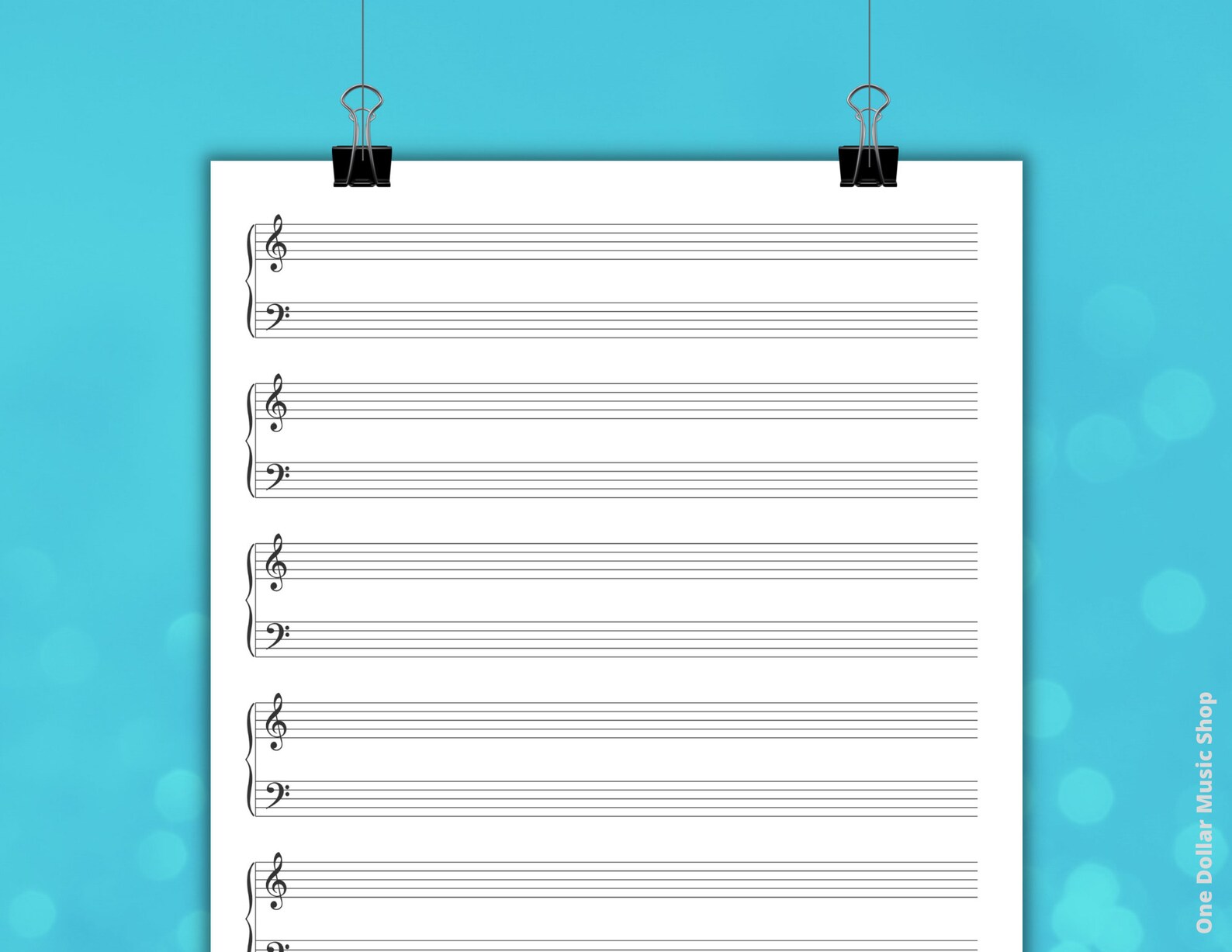 Big Blank Music Notation Sheet, Printable Staff Paper, Treble and Bass ...